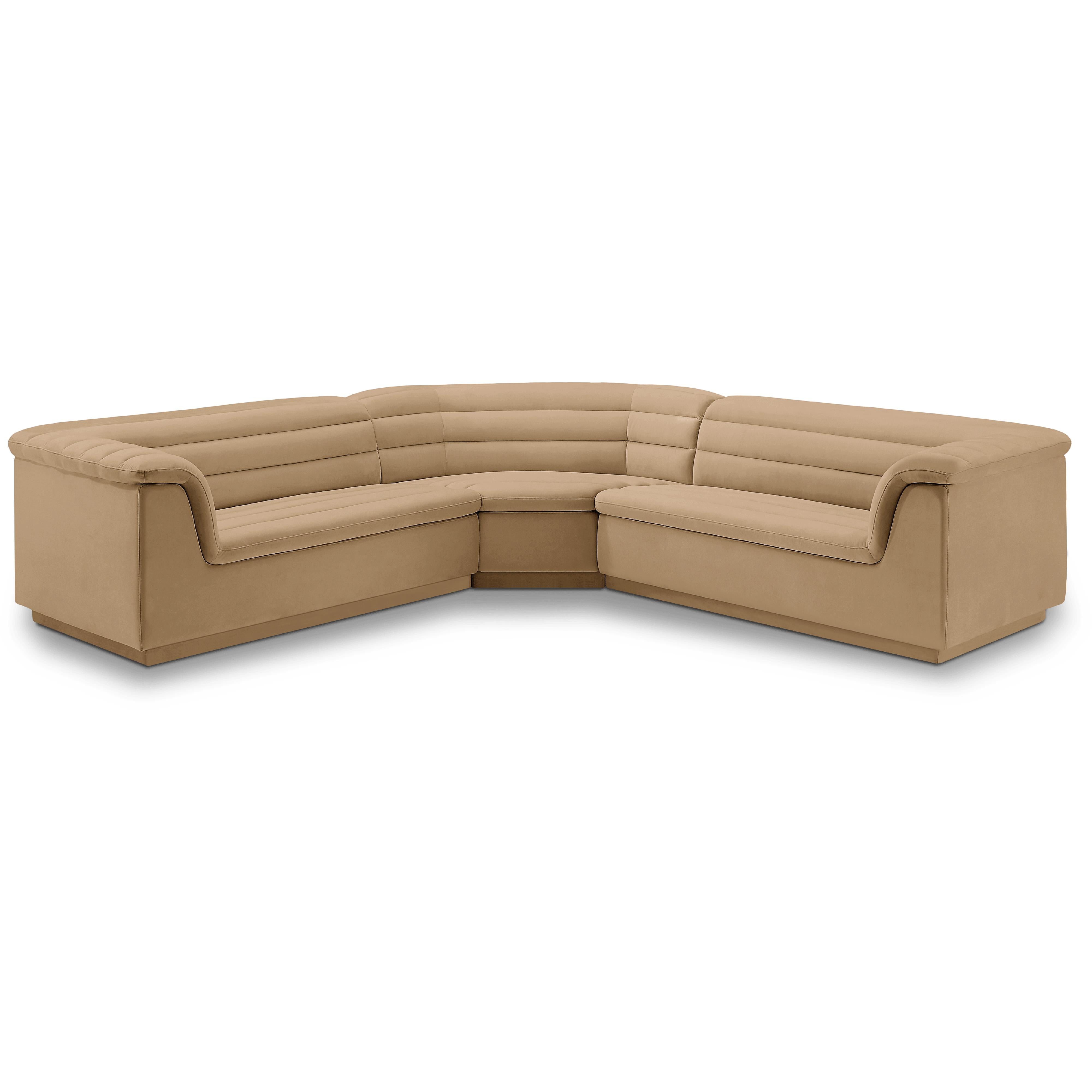 Meridian Cascade Camel Velvet Fabric Modular Sectional