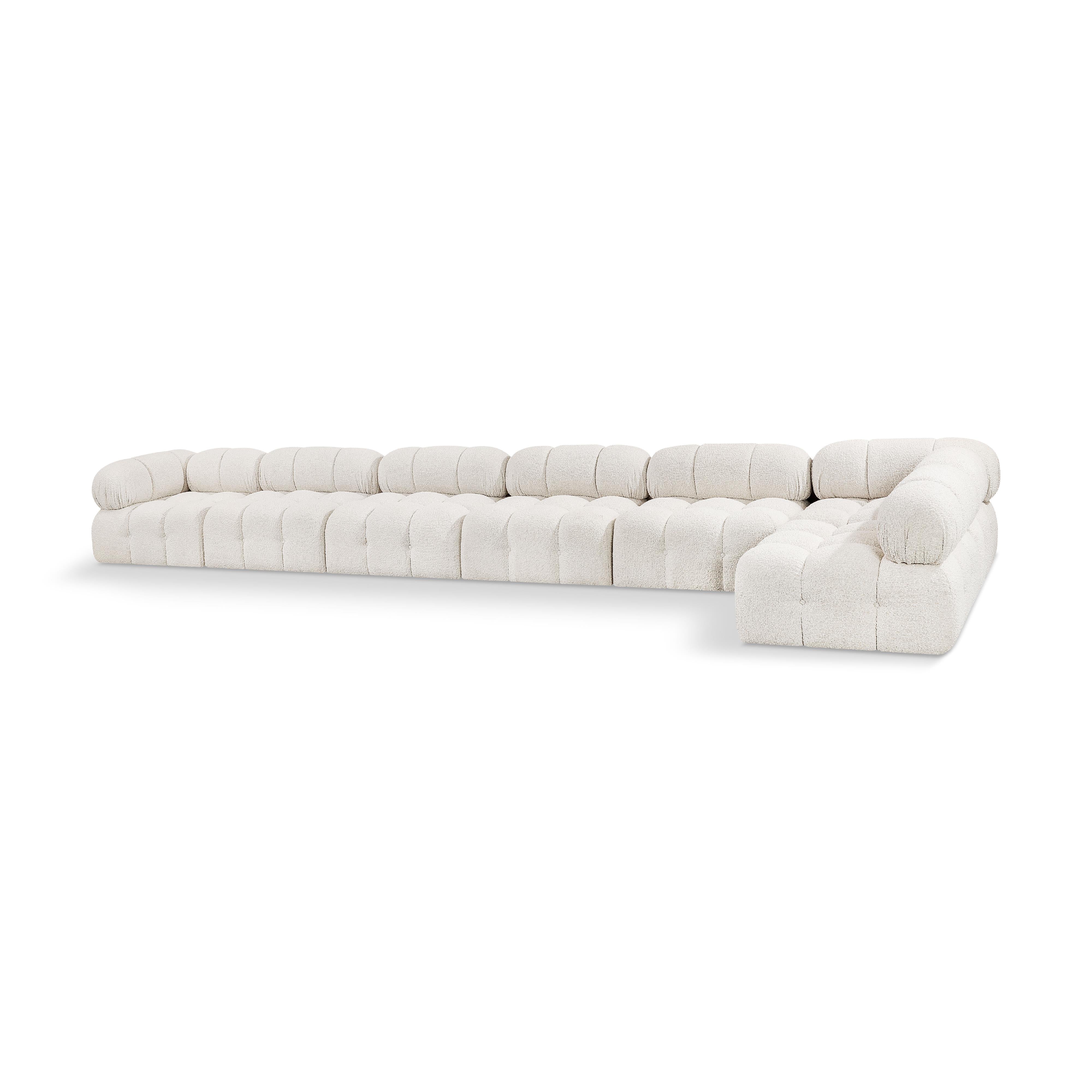 Meridian Ames 204" Cream Boucle Fabric Upholstered 7 pc Modular Sectio