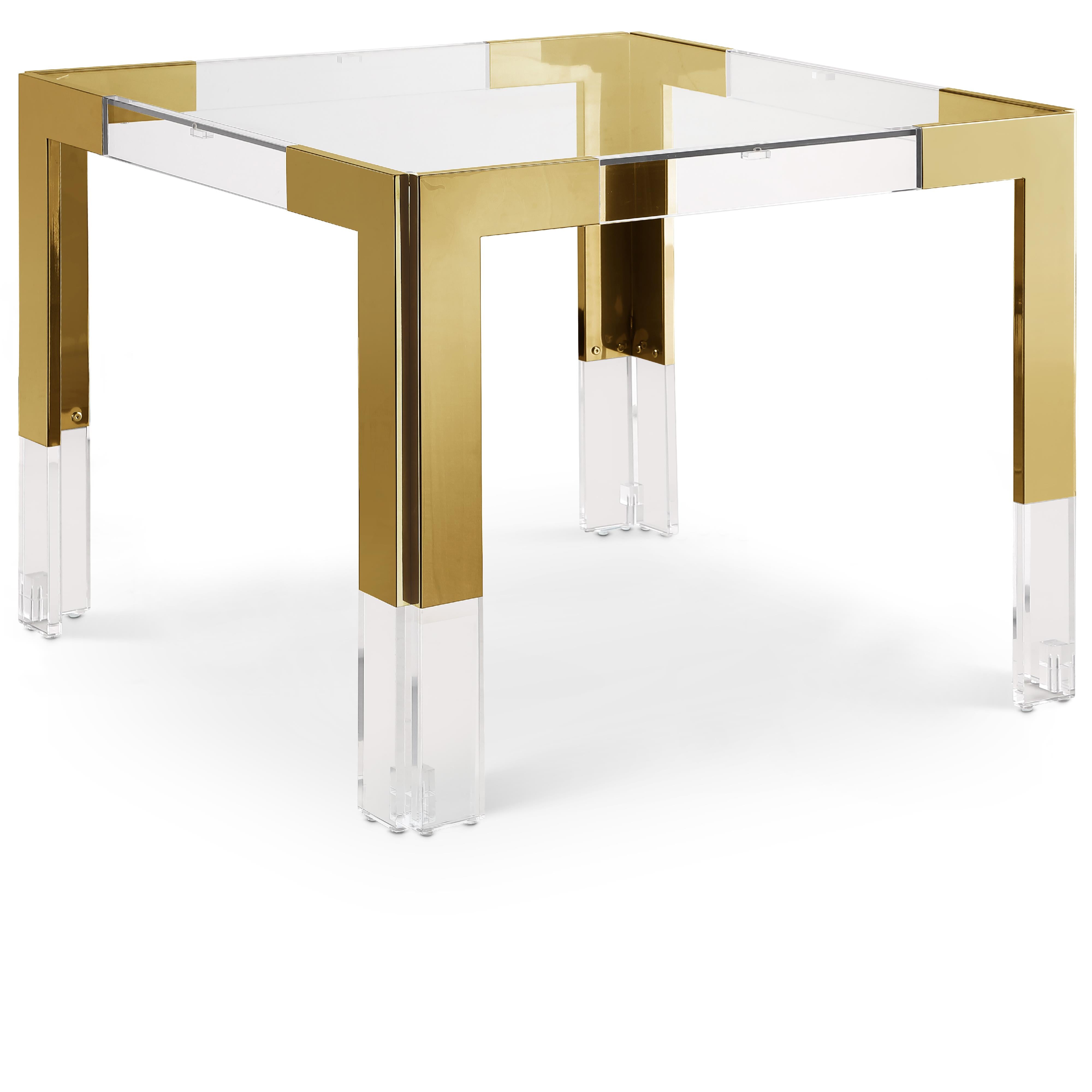 Meridian Casper 38" Gold GlassTop, Acrylic And Steel Base Dining Table