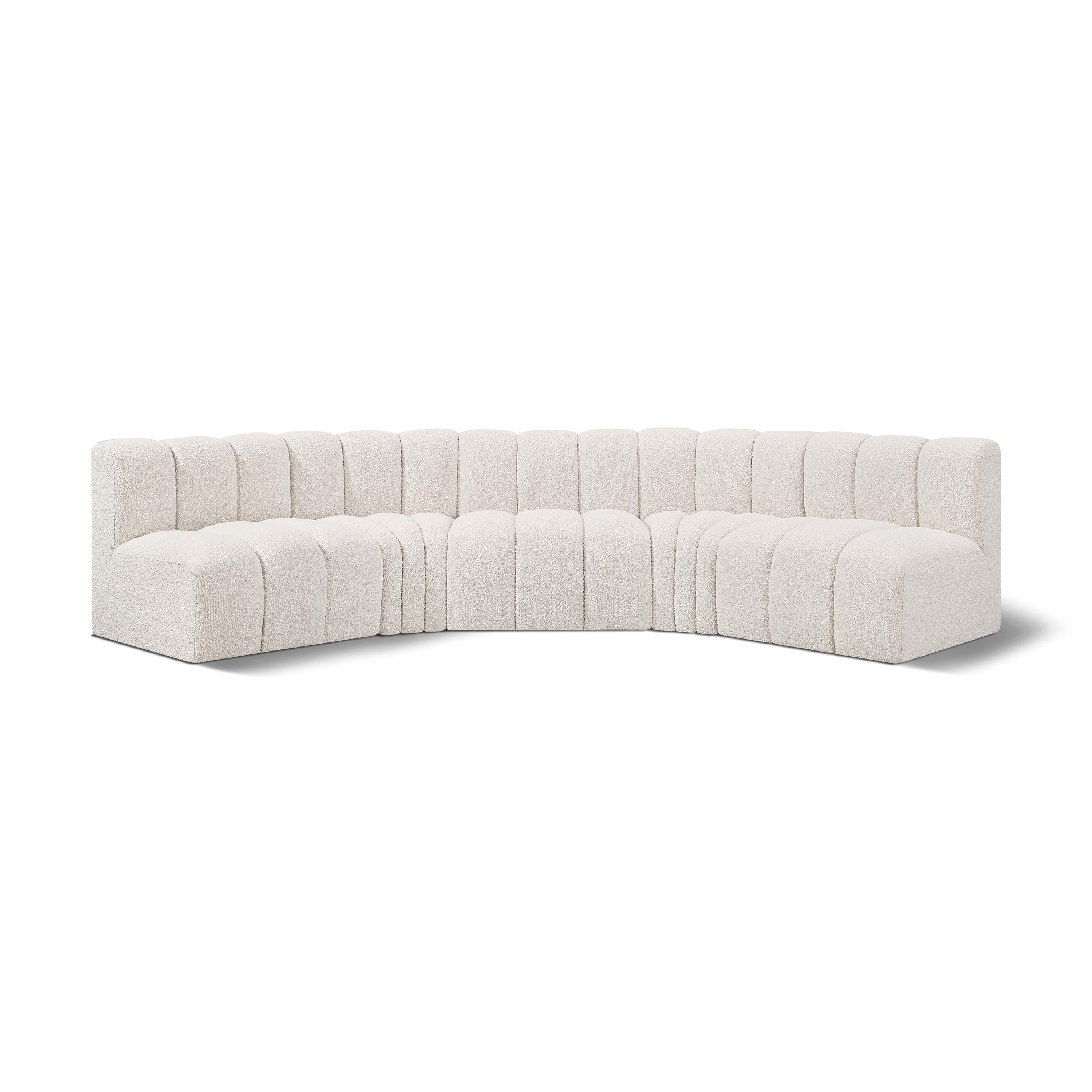 Meridian Arc Cream Boucle Fabric 5 pc Modular Sectional