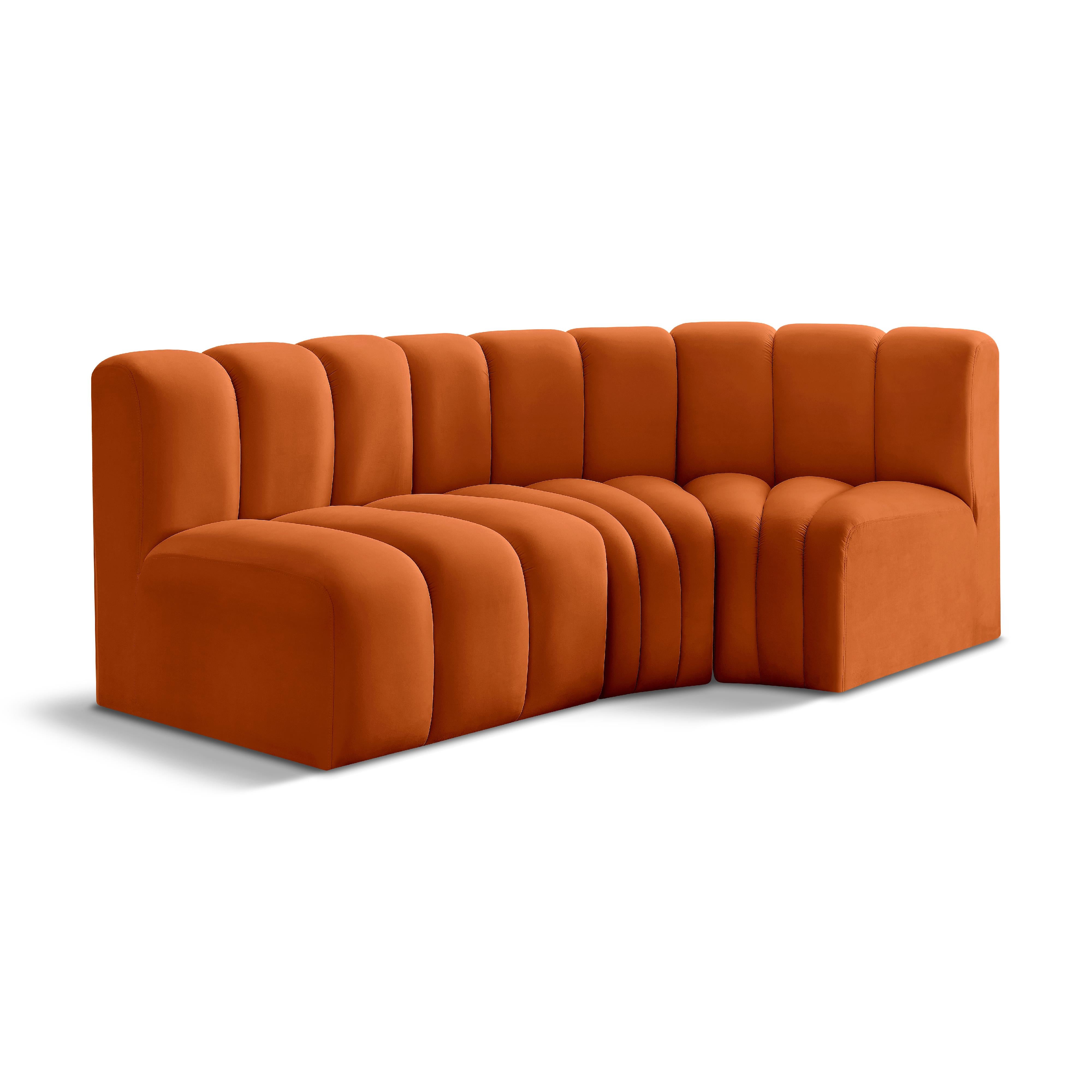 Meridian Arc Cognac Velvet 3 pc Modular Sectional