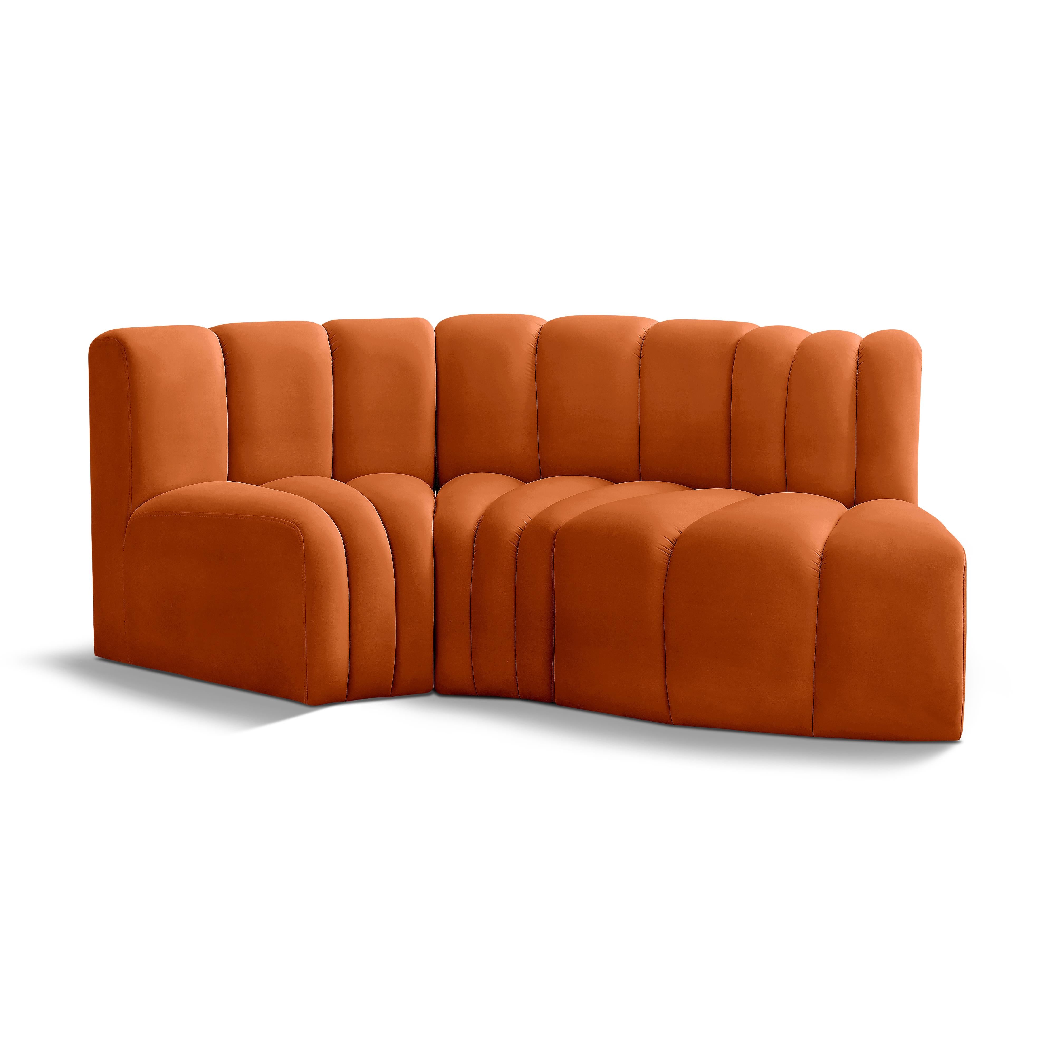 Meridian Arc Cognac Velvet 3 pc Modular Sectional