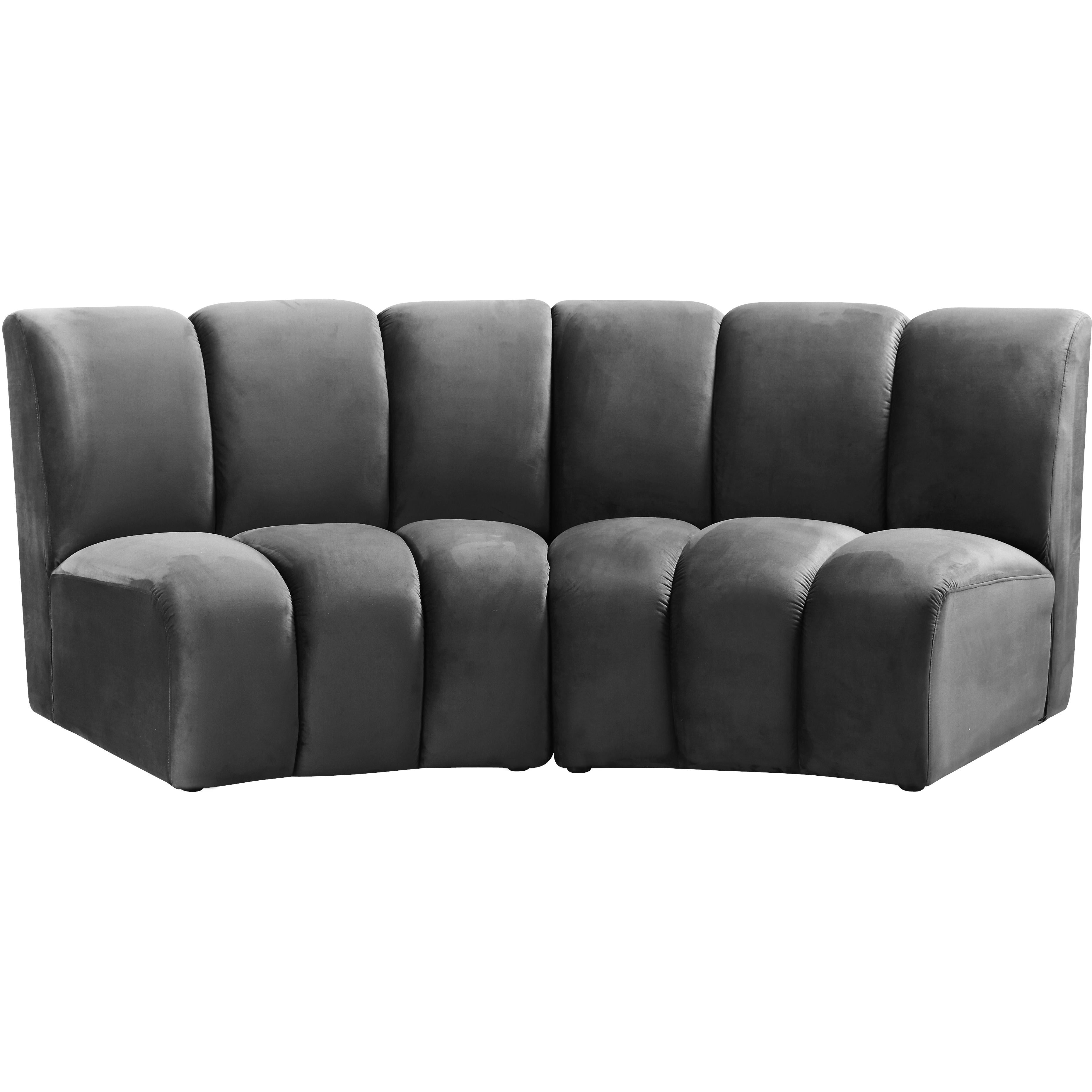 Meridian Infinity 83" Grey Velvet Upholstered 2 pc Modular Sectional