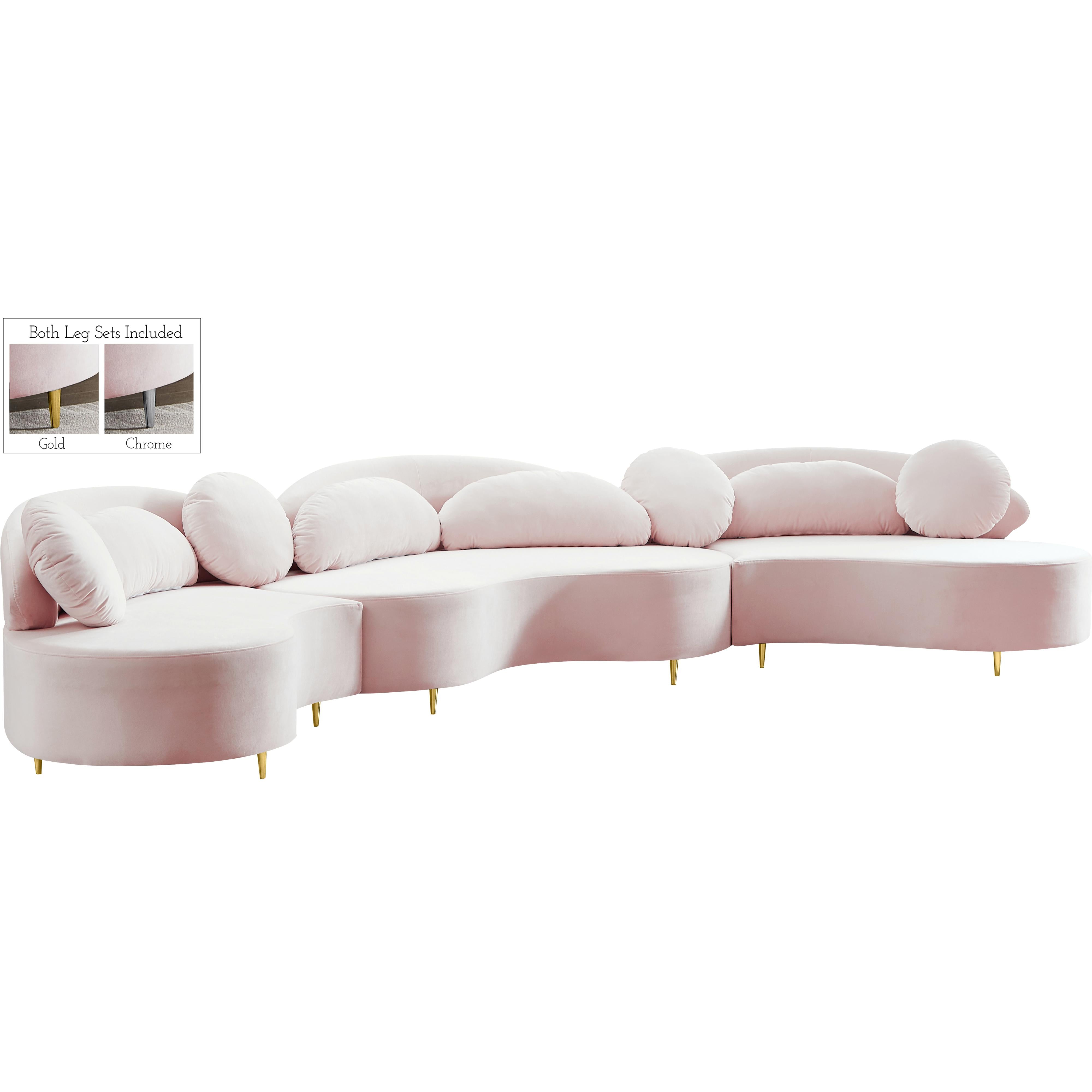 Meridian Vivacious Pink Velvet 3 pc Sectional (3 Boxes)